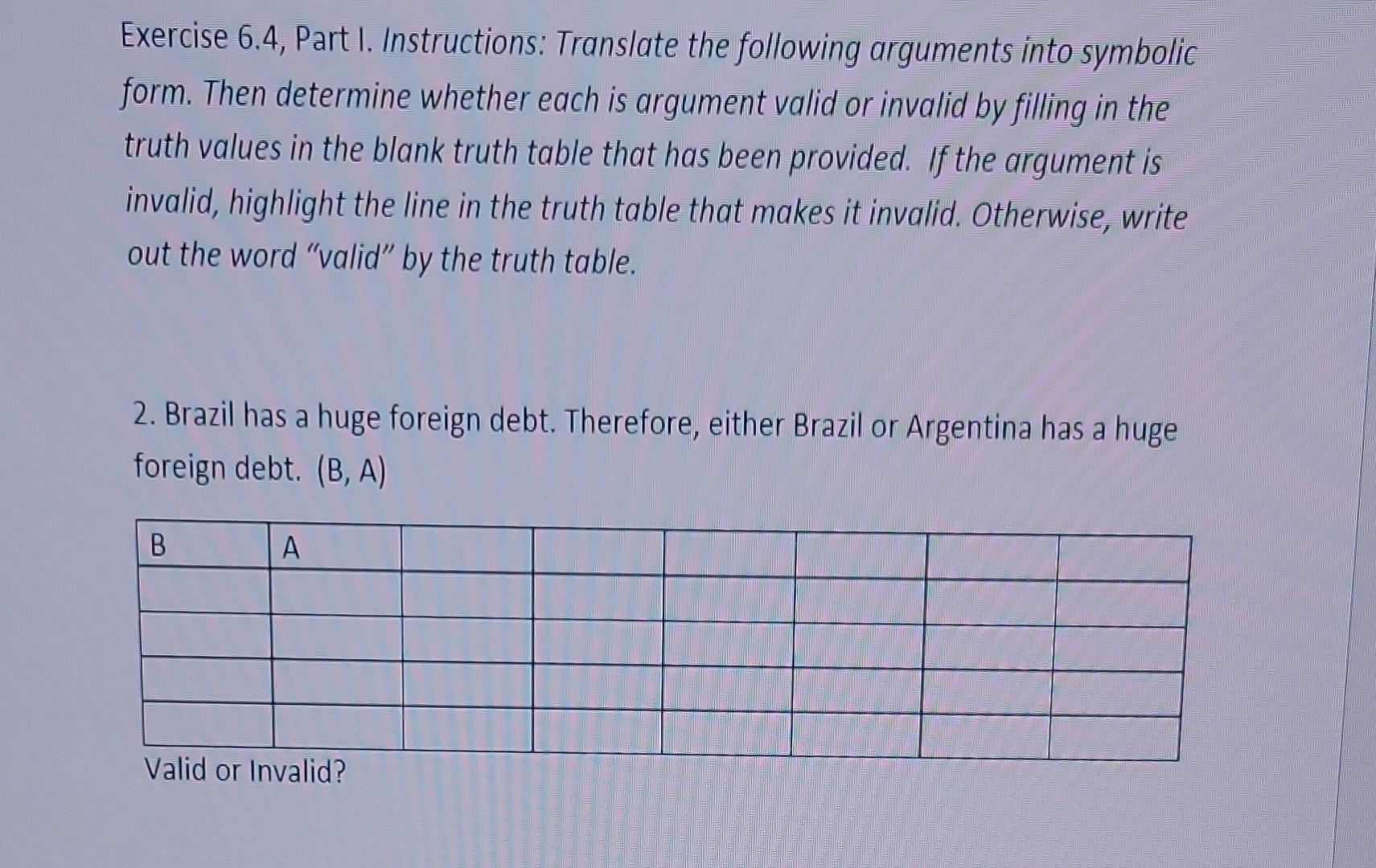 Solved Exercise 6.4, Part I. Instructions: Translate the | Chegg.com