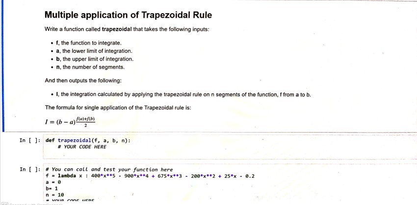 Solved Multiple application of Trapezoidal Rule Write a | Chegg.com