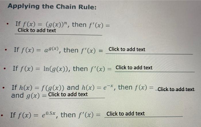 Solved Applying the Chain Rule: . • If f(x) = (g(x))", then | Chegg.com