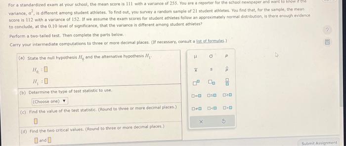 Solved For a standardized exam at your school, the mean | Chegg.com