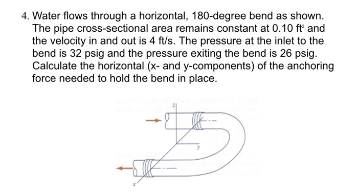 Solved 4. Water flows through a horizontal, 180-degree bend | Chegg.com