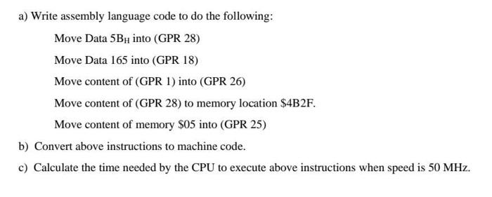 Solved A Write Assembly Language Code To Do The Following 5405