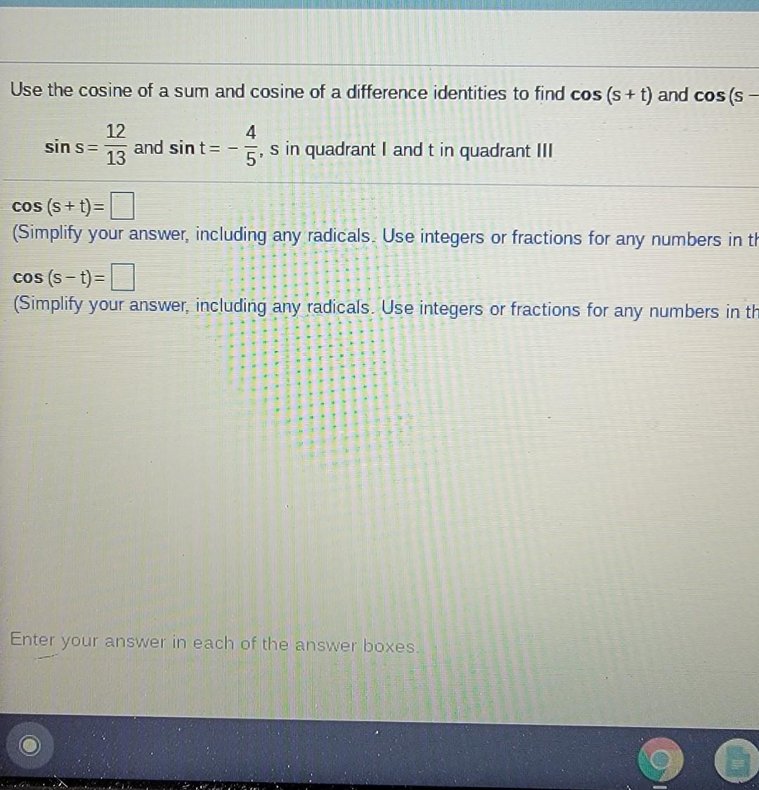 Solved Use the cosine of a sum and cosine of a difference | Chegg.com