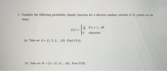 Solved 1. Consider the following probability density | Chegg.com