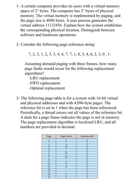 Solved 1 A Certain Computer Provides Its Users With A 4954