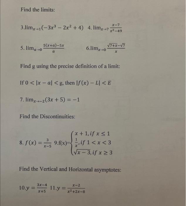 Solved Find the limits: 3. limx→1(−3x3−2x2+4) 4. | Chegg.com