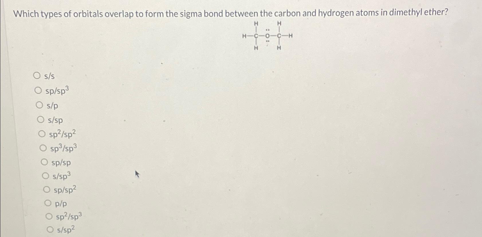 Solved Which types of orbitals overlap to form the sigma | Chegg.com