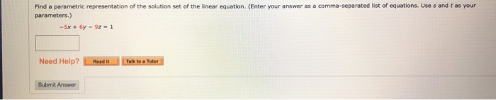 Solved Find a parametric representation of the solution set | Chegg.com