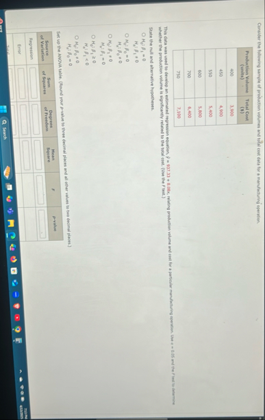 Conaider The Following Sample Of Profuction Volumes 
