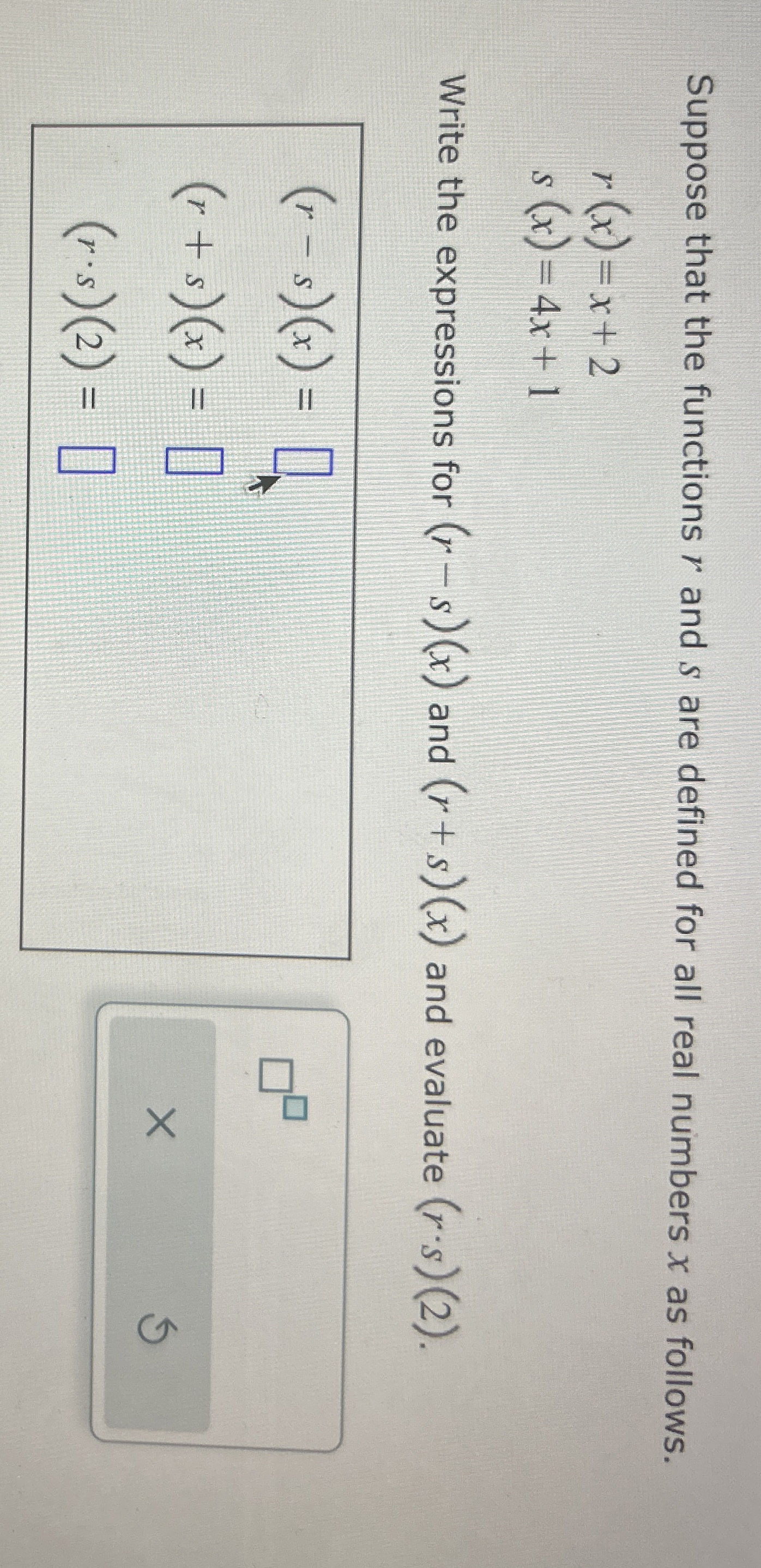 Solved Suppose that the functions r ﻿and s ﻿are defined for | Chegg.com
