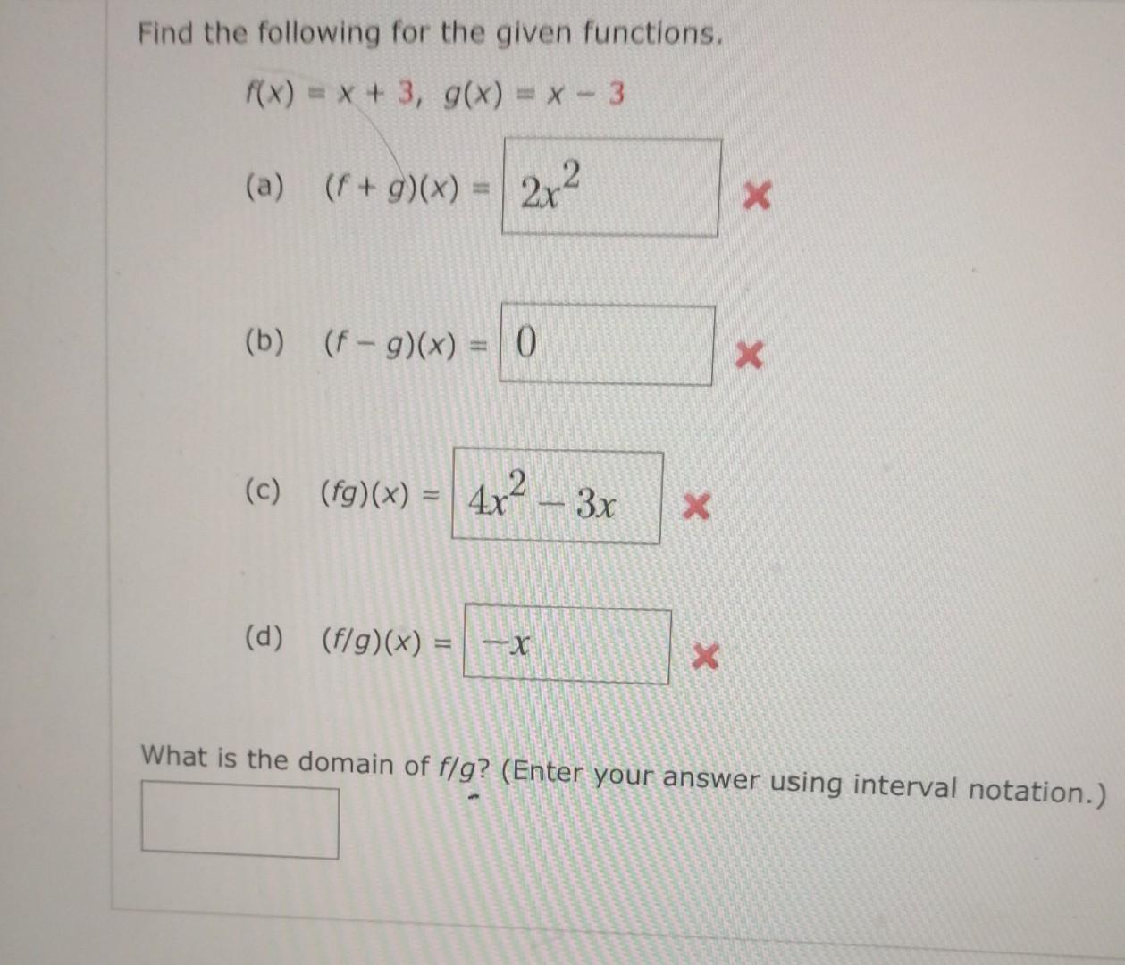 Solved Find the following for the given functions. | Chegg.com