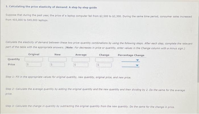 Solved 1. Calculating the price elasticity of demand: A step | Chegg.com