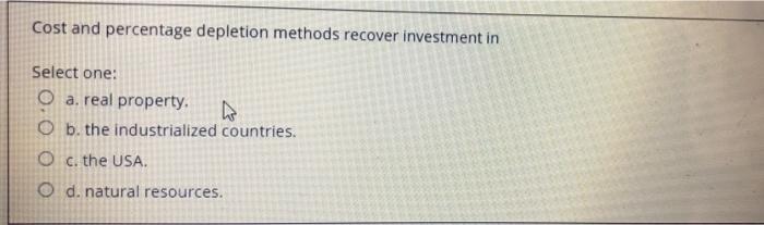 Solved Cost and percentage depletion methods recover | Chegg.com