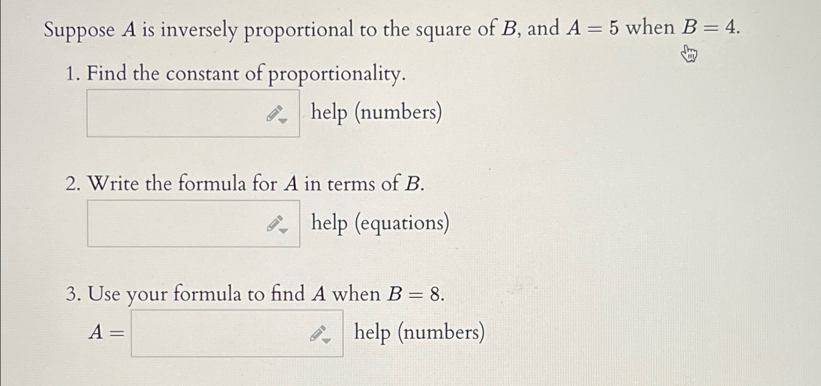 Solved Suppose A ﻿is inversely proportional to the square of | Chegg.com