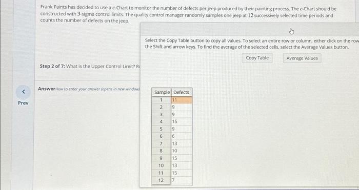 Solved Frank Paints has decided to use a c-Chart to monitor | Chegg.com