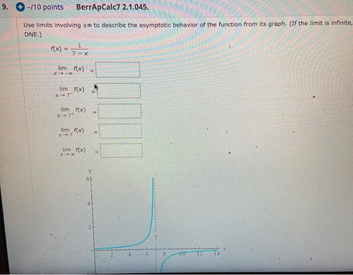 Solved 10. +-/10 points BerrApCalc7 2.1.047. Use limits | Chegg.com