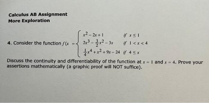 Solved Calculus AB Assignment More Exploration 4. Consider | Chegg.com