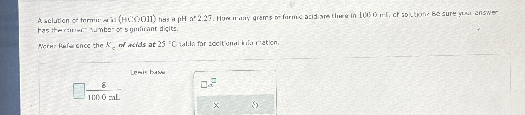 Solved A solution of formic acid (H(C)/(O)O H) has a pH of | Chegg.com