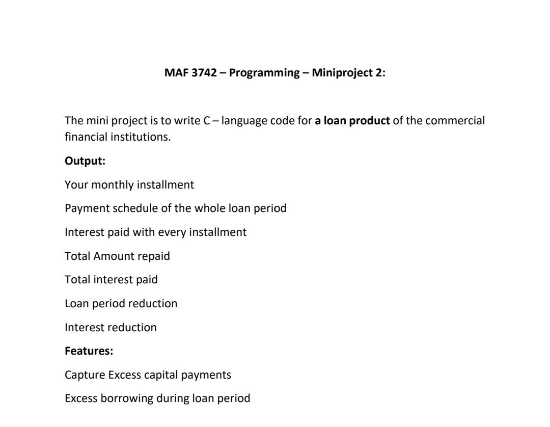 Solved MAF 3742 - Programming - Miniproject 2: The mini | Chegg.com