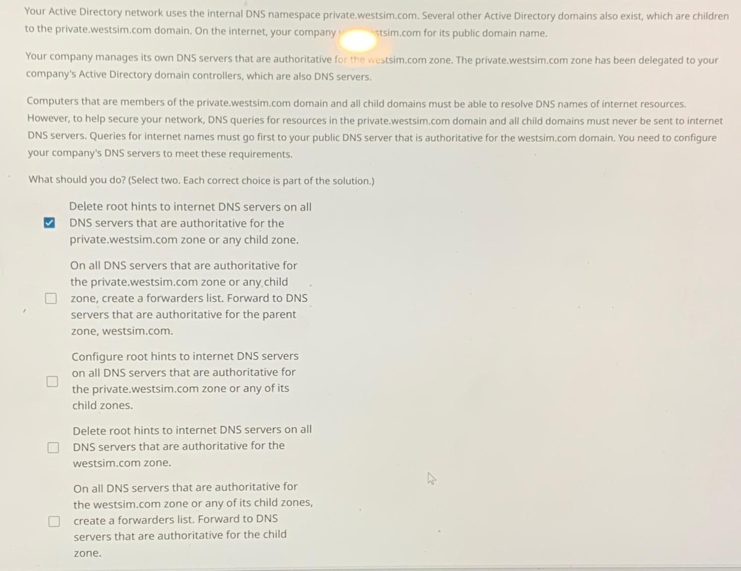 Solved Your Active Directory network uses the internal DNS | Chegg.com