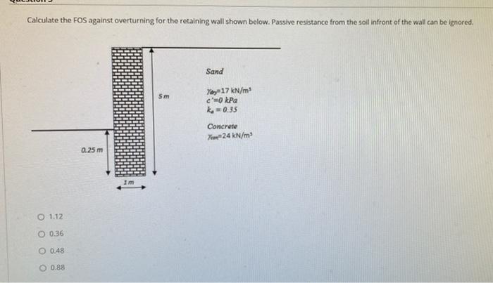 Solved Calculate the FOs against overturning for the | Chegg.com