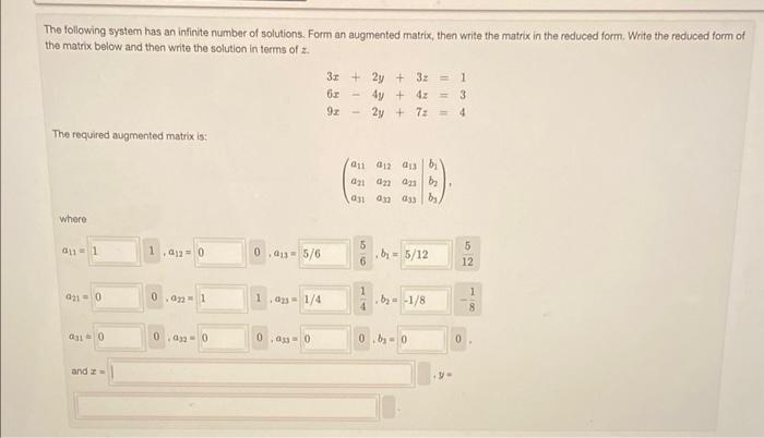 Solved The following system has an infinite number of | Chegg.com