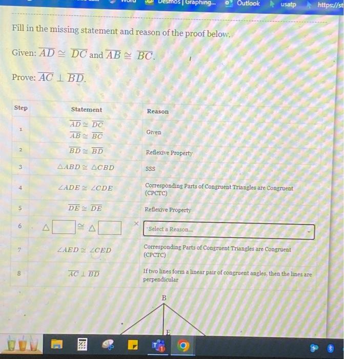 Solved Fill In The Missing Statement And Reason Of The Proof