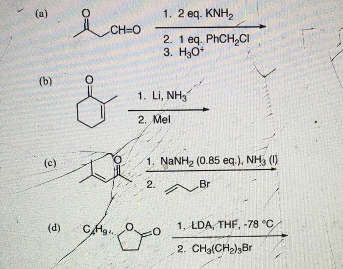 Solved (a) 1. 2 eq. KNH2 i che L 2. 1 eq. PhCH CI 3. H3O+ L | Chegg.com