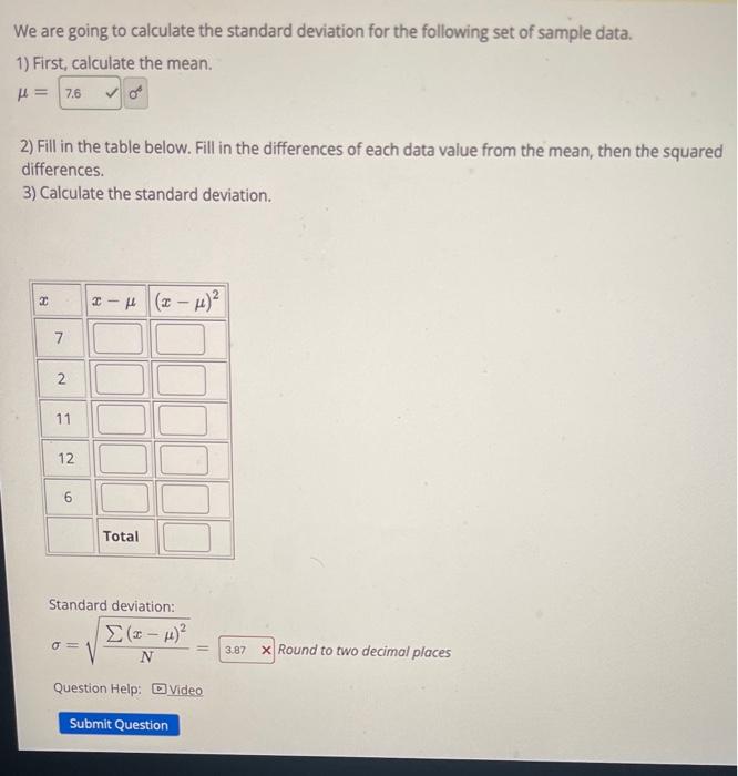 Solved We are going to calculate the standard deviation for | Chegg.com