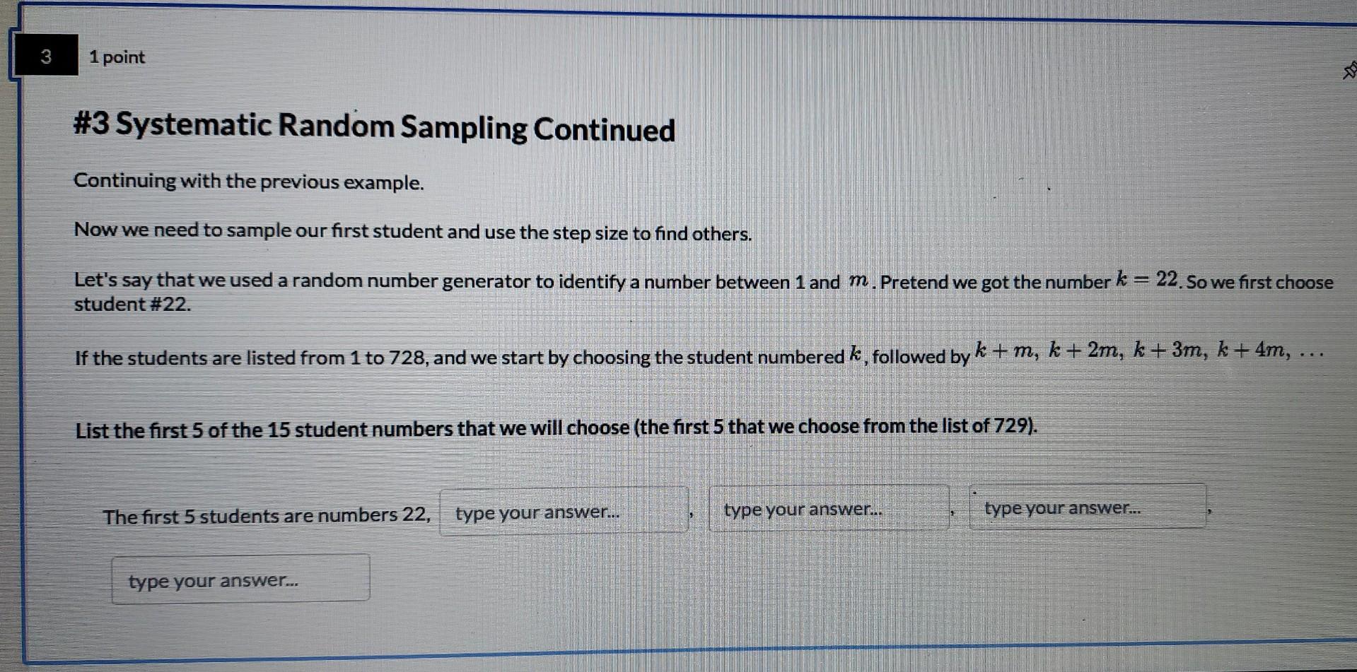Solved #3 Systematic Random Sampling Continued Continuing | Chegg.com