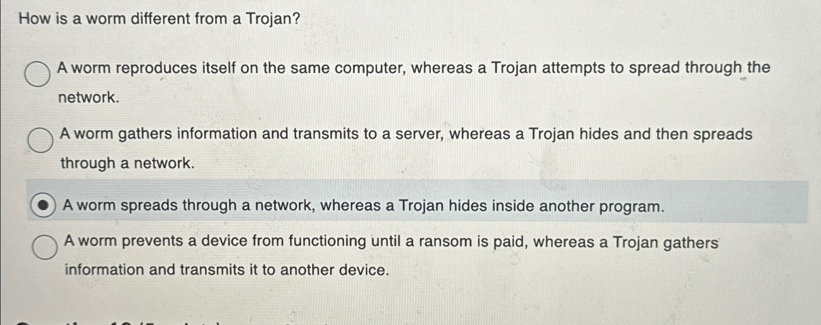 Solved How is a worm different from a Trojan?A worm | Chegg.com