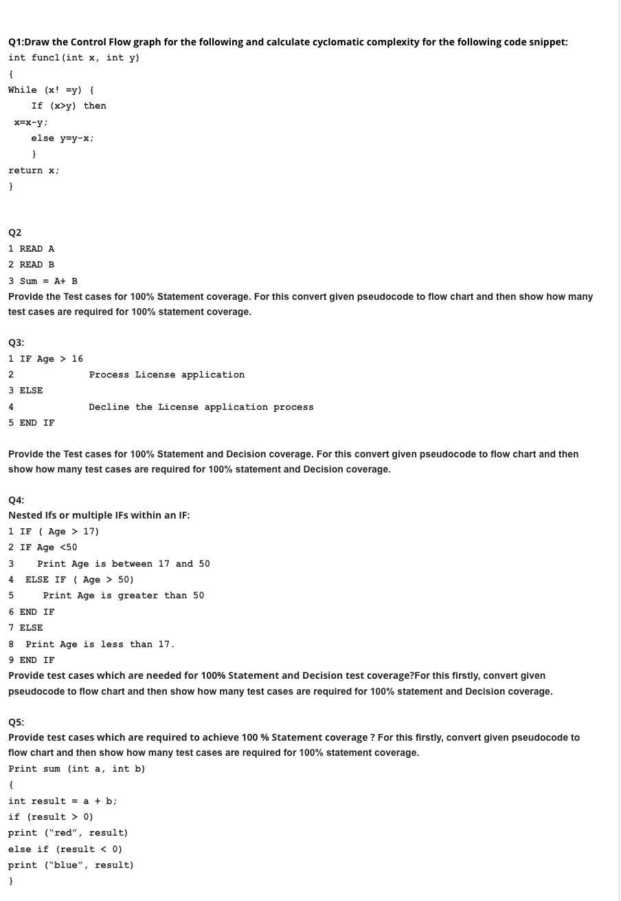 Solved Q1:Draw the Control Flow graph for the following and | Chegg.com