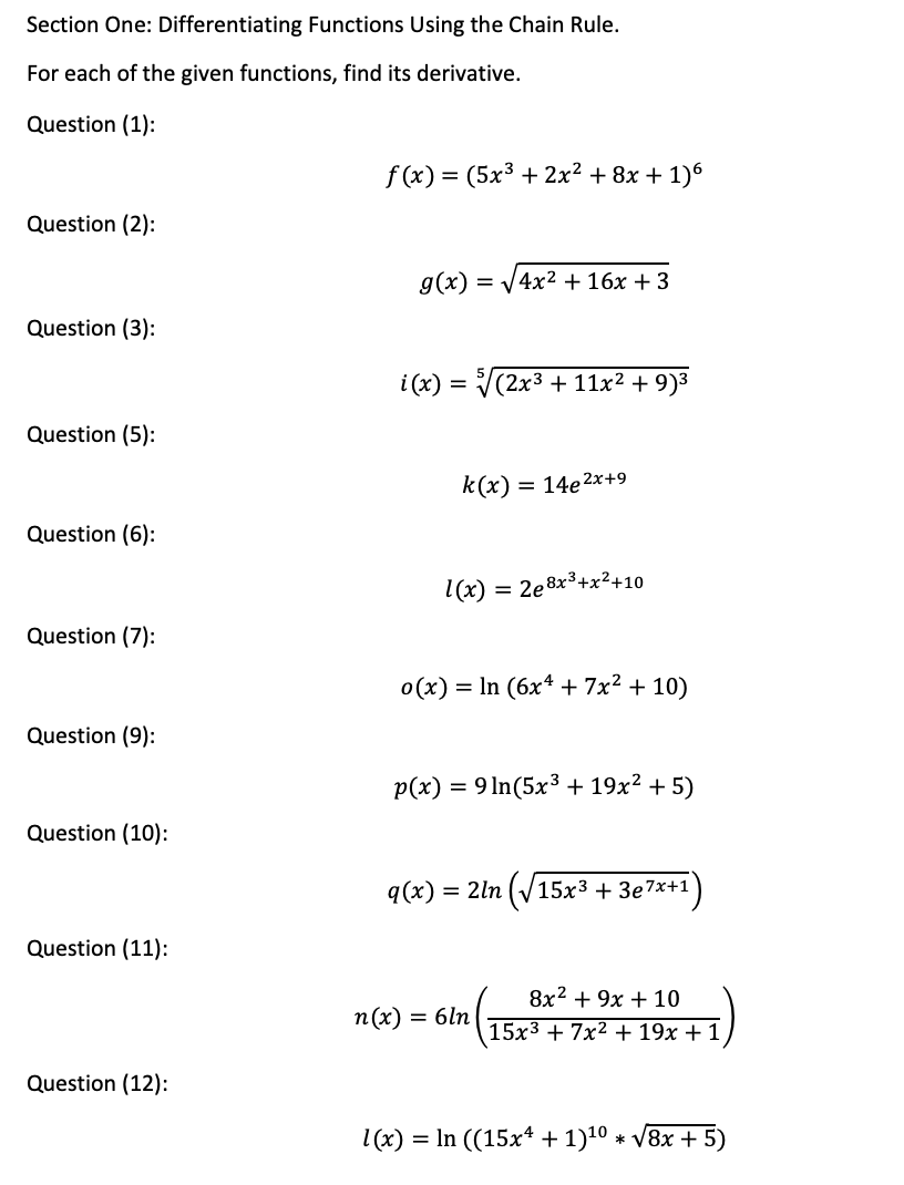Solved Section One: Differentiating Functions Using the | Chegg.com