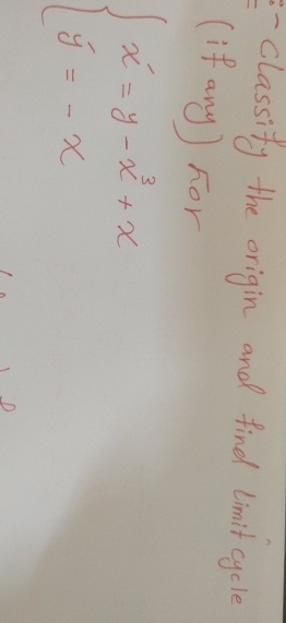 Solved classify the origin and find limit cycle (if any) | Chegg.com