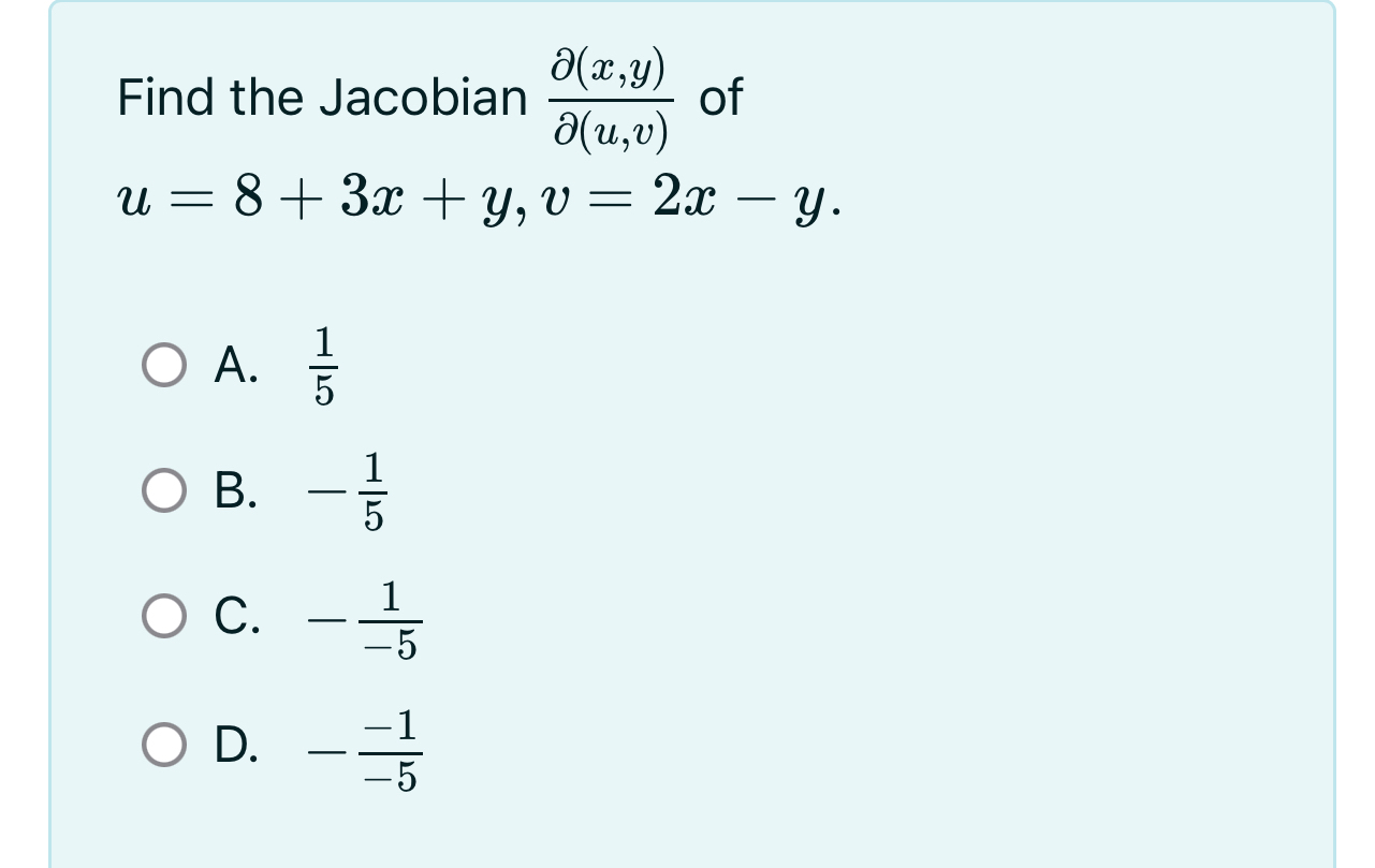 Solved Find the Jacobian del(x,y)del(u,v) ﻿of | Chegg.com
