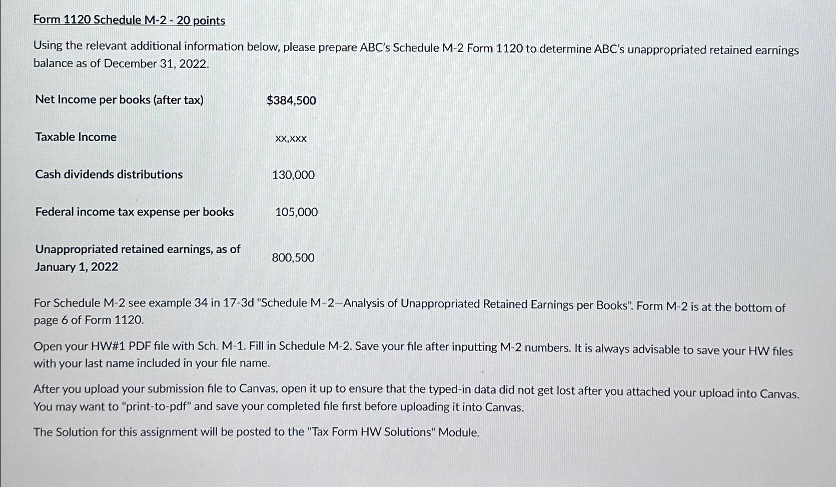 Solved Form 1120 ﻿Schedule M-2 - 20 ﻿pointsUsing the | Chegg.com