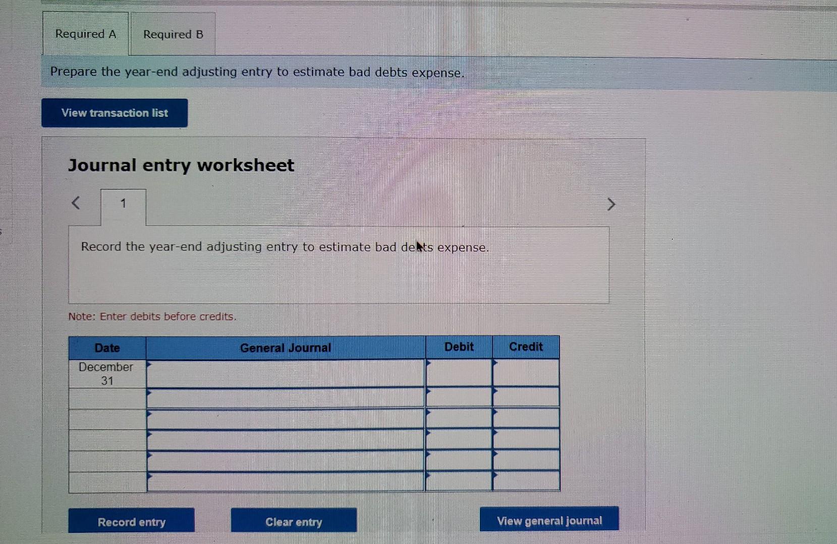 Solved Prepare the year-end adjusting entry to estimate bad | Chegg.com