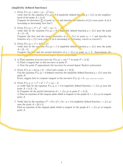 Implicitly Defined Functions 1 Given