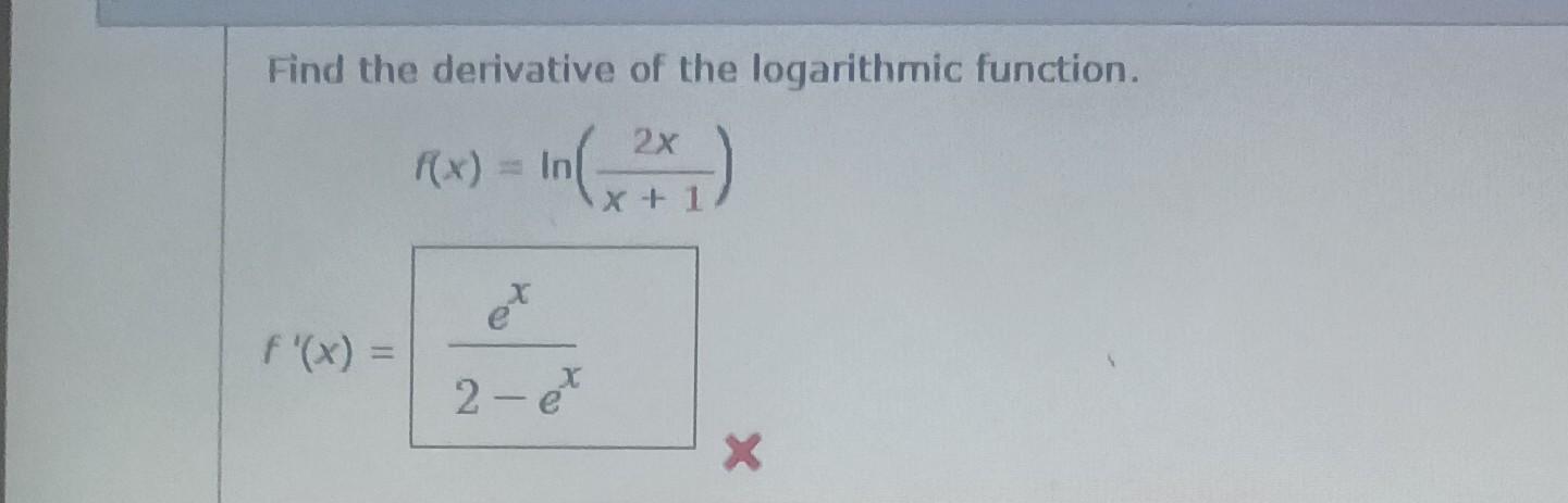 Solved Find the derivative of the logarithmic function. | Chegg.com