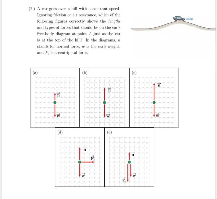 Solved (2.) A car goes over a hill with a constant speed. | Chegg.com