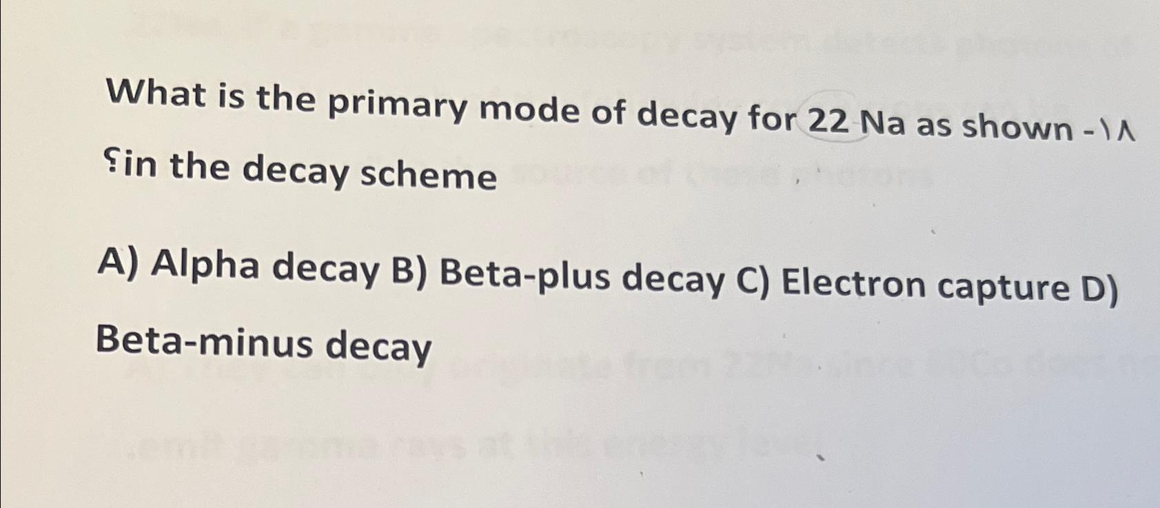 Solved What is the primary mode of decay for 22Na ﻿as shown | Chegg.com
