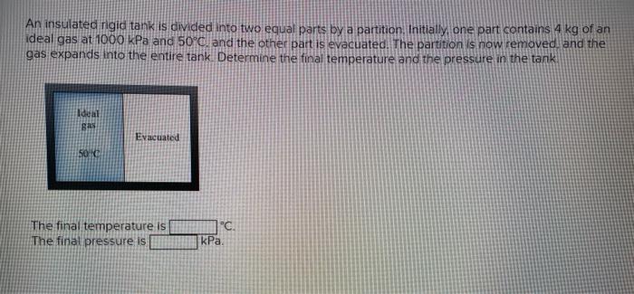 Solved An insulated rigid tank is divided into two equal | Chegg.com