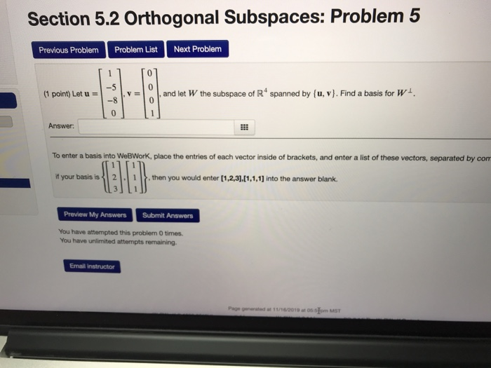 Solved Section 5.2 Orthogonal Subspaces: Problem 5 Problem | Chegg.com Solved Section 5.2 Orthogonal Subspaces: Problem 5 Problem | Chegg.com