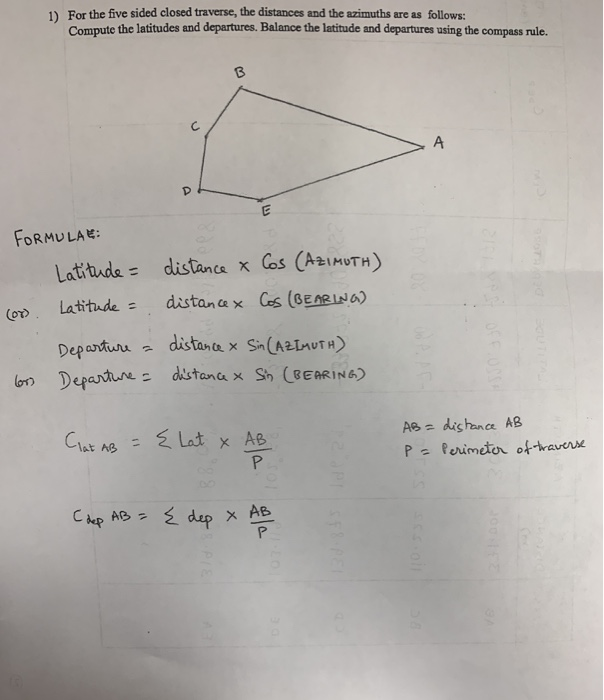 Solved for the five sided closed traverse, the distances and | Chegg.com