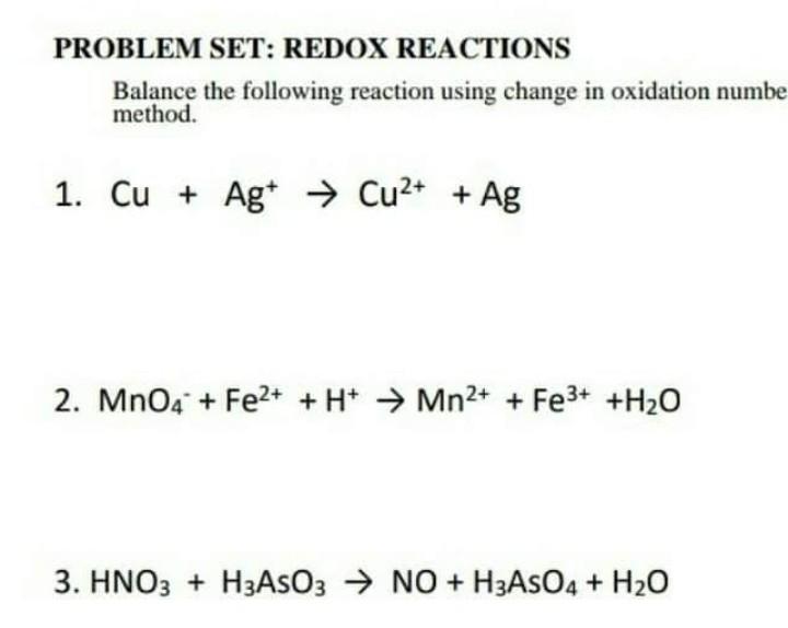 Solved PROBLEM SET: REDOX REACTIONS Balance the following | Chegg.com