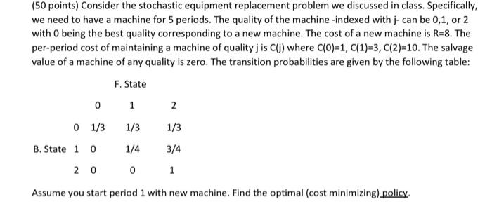 Solved (50 points) Consider the stochastic equipment | Chegg.com