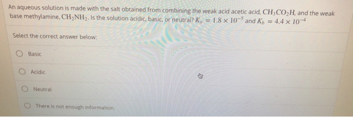 Solved An aqueous solution is made with the salt obtained | Chegg.com