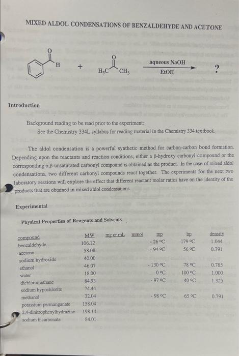 Solved MIXED ALDOL CONDENSATIONS OF BENZALDEHYDE AND ACETONE | Chegg.com