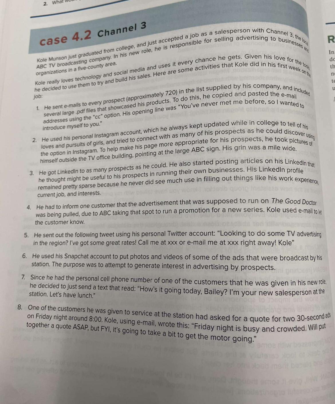 Solved case 4.2 ﻿Channel 3Kole Munson just graduated from | Chegg.com