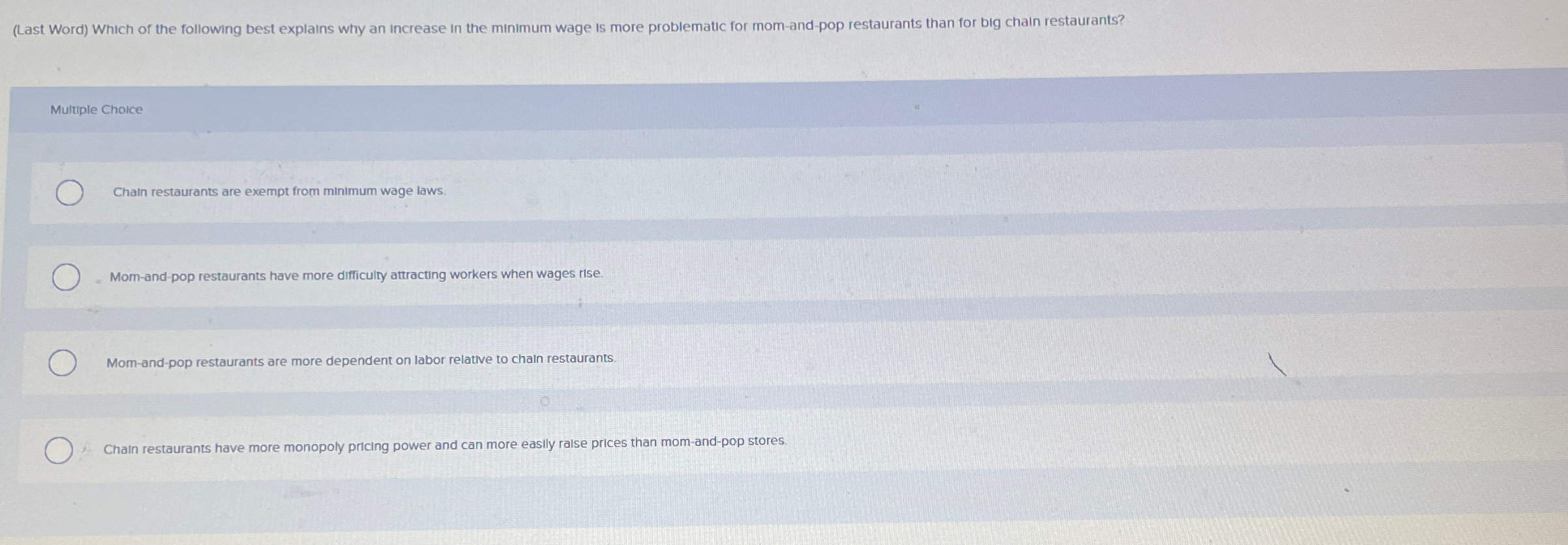 Solved (Last Word) ﻿Which of the following best explains why | Chegg.com